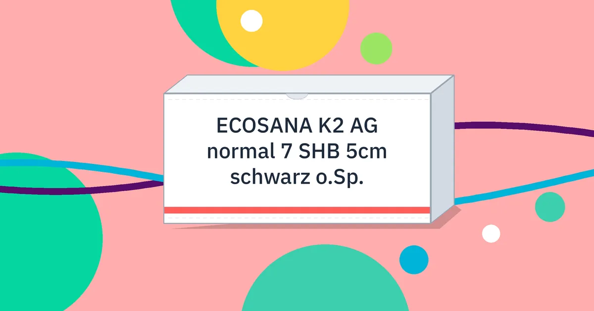 Symbolbild: Packung mit der Aufschrift ECOSANA K2 AG normal 7 SHB 5cm schwarz o.Sp. (PZN 01529145) – Verfügbarkeit und Bezug in Apotheken in Frankfurt am Main