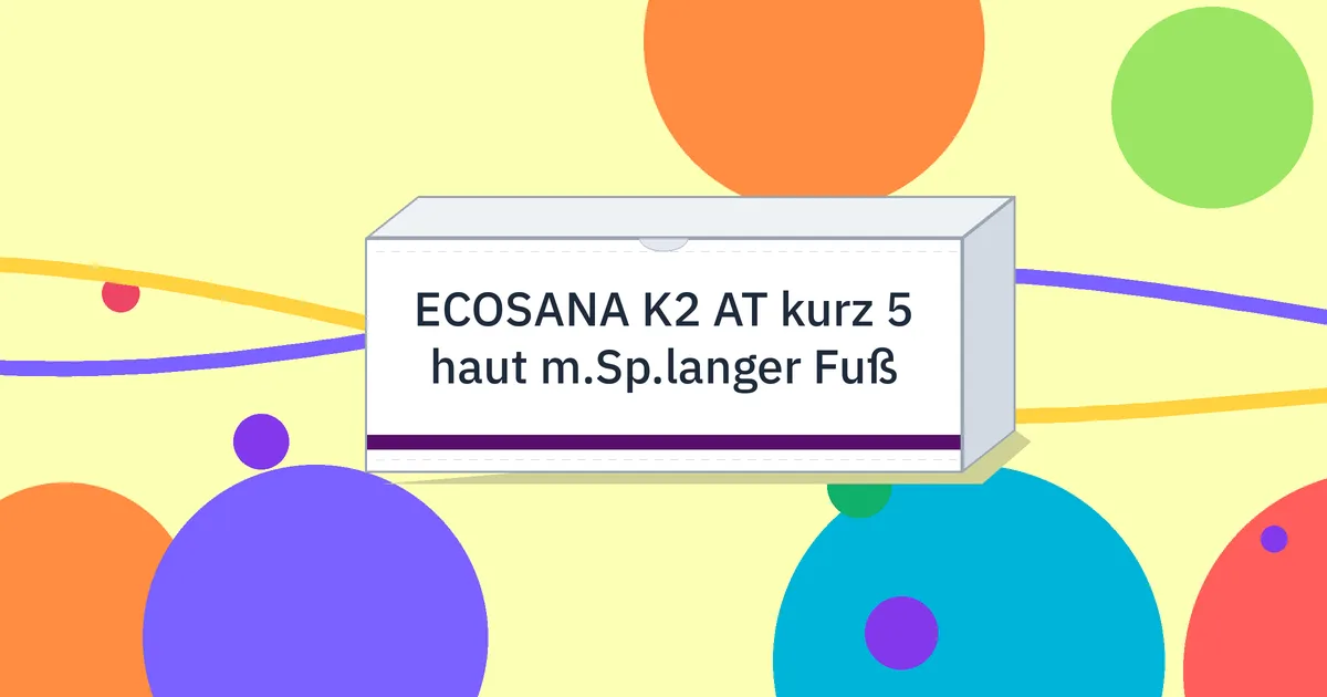 Symbolbild: Packung mit der Aufschrift ECOSANA K2 AT kurz 5 haut m.Sp.langer Fuß (PZN 10954456) – Verfügbarkeit und Bezug in Apotheken in Frankfurt am Main
