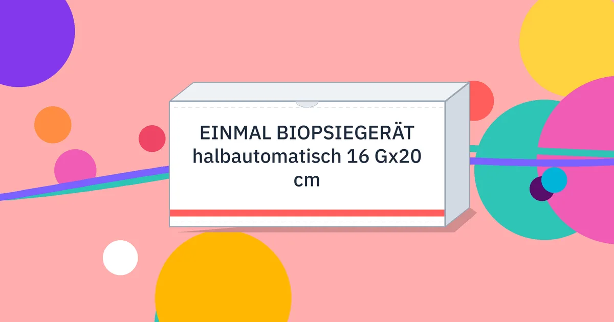 Symbolbild: Packung mit der Aufschrift EINMAL BIOPSIEGERÄT halbautomatisch 16 Gx20 cm (PZN 11105245) – Verfügbarkeit und Bezug in Apotheken in Frankfurt am Main