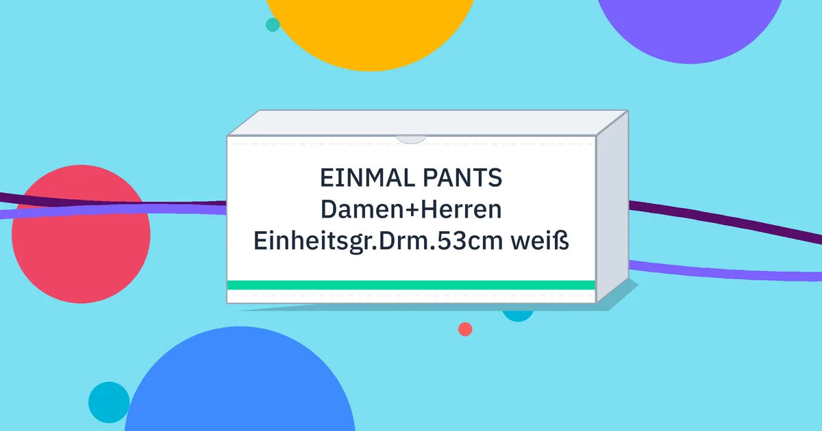 Symbolbild: Packung mit der Aufschrift EINMAL PANTS Damen+Herren Einheitsgr.Drm.53cm weiß (PZN 12146200) – Verfügbarkeit und Bezug in Apotheken in Frankfurt am Main