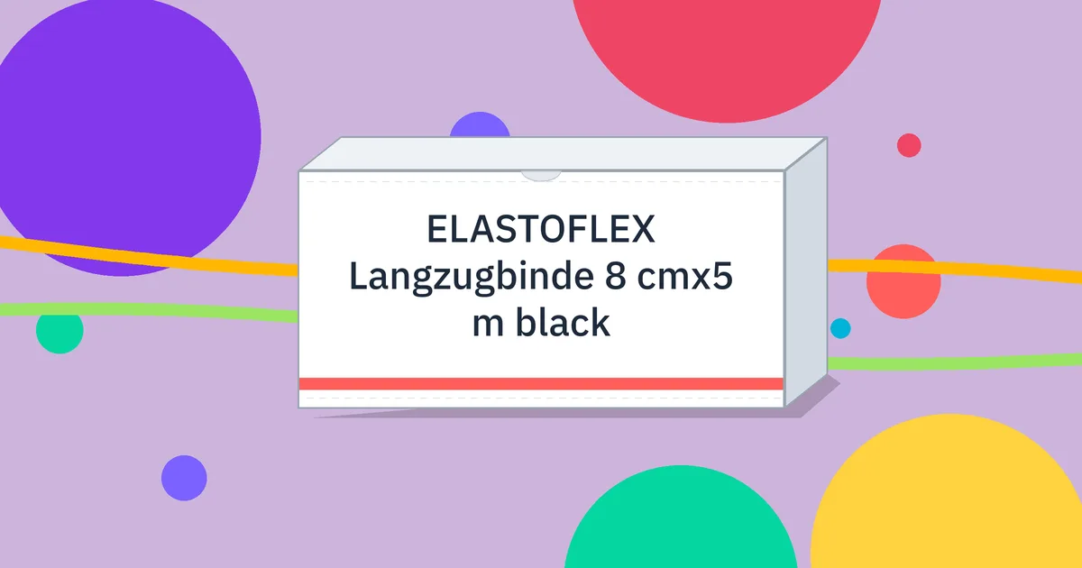 Symbolbild: Packung mit der Aufschrift ELASTOFLEX Langzugbinde 8 cmx5 m black (PZN 17175844) – Verfügbarkeit und Bezug in Apotheken in Frankfurt am Main