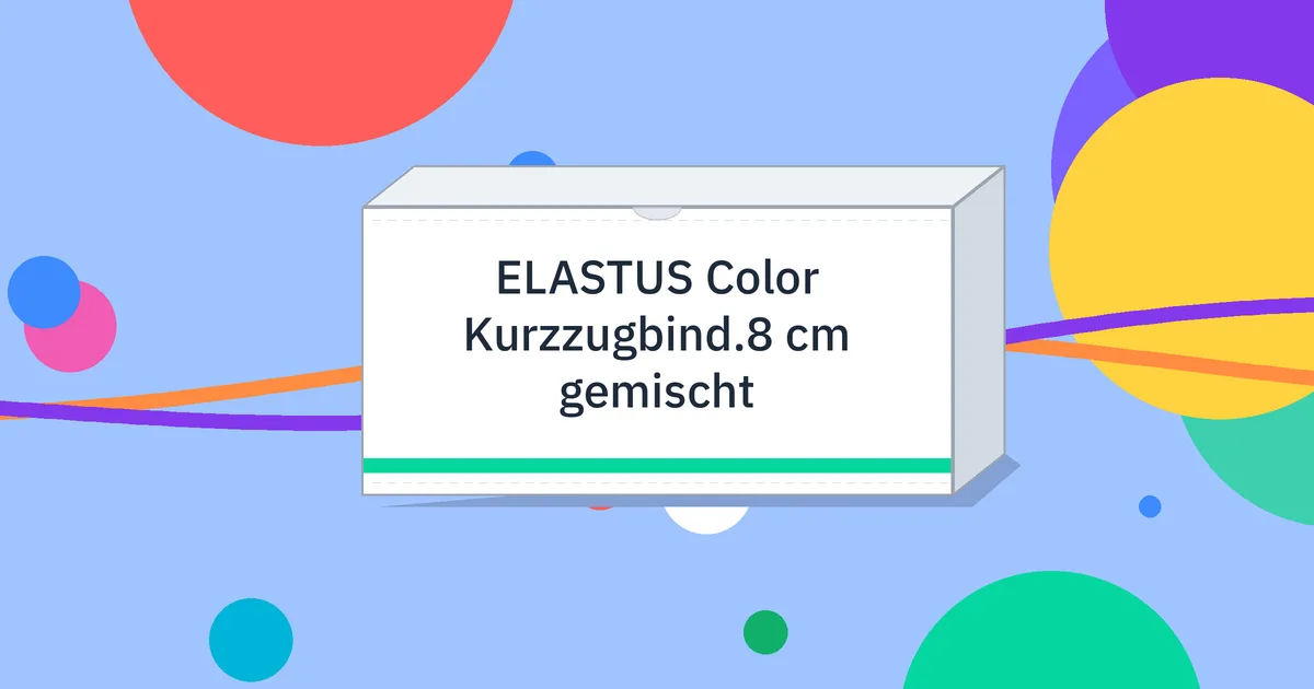 Symbolbild: Packung mit der Aufschrift ELASTUS Color Kurzzugbind.8 cm gemischt (PZN 02574662) – Verfügbarkeit und Bezug in Apotheken in Frankfurt am Main