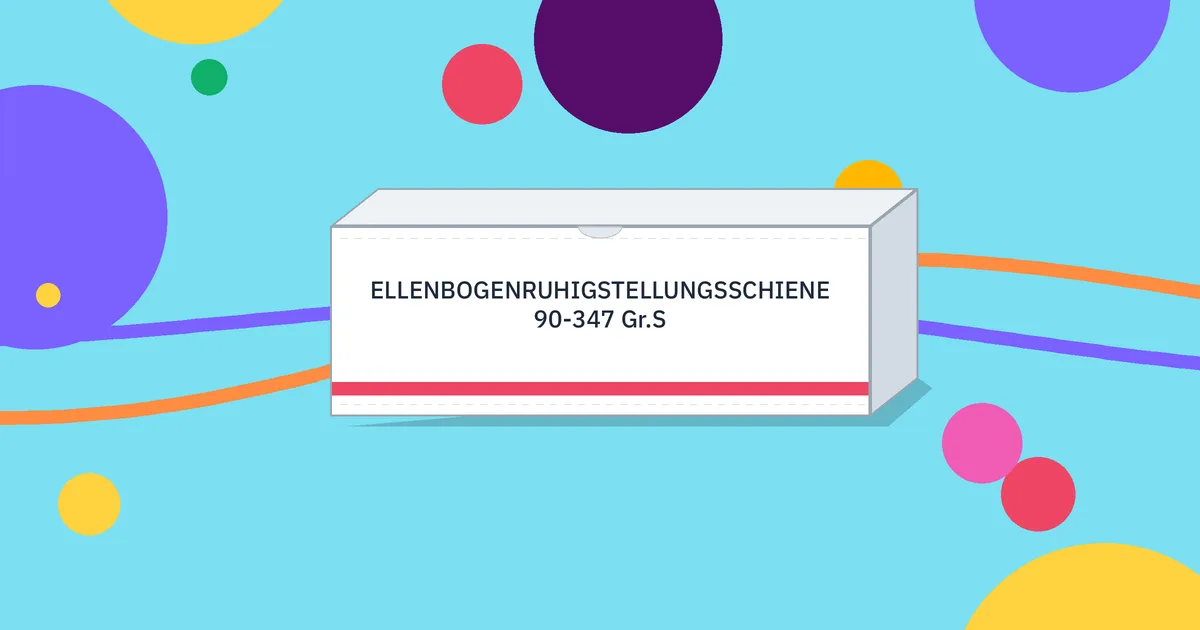 Symbolbild: Packung mit der Aufschrift ELLENBOGENRUHIGSTELLUNGSSCHIENE 90-347 Gr.S (PZN 10167474) – Verfügbarkeit und Bezug in Apotheken in Frankfurt am Main