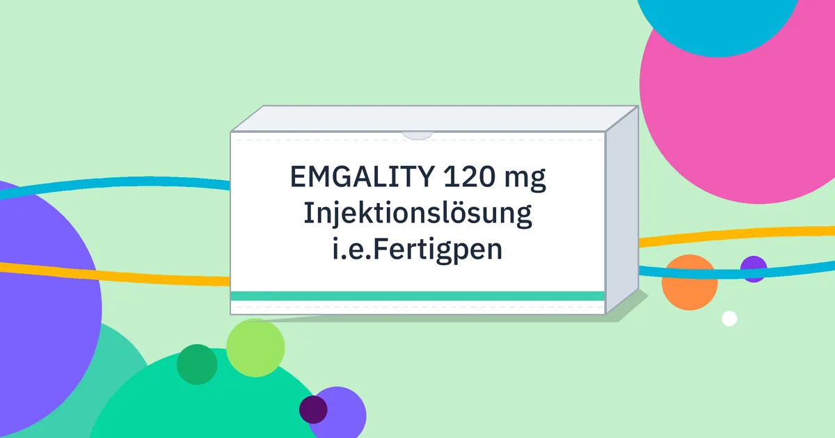 Symbolbild: Packung mit der Aufschrift EMGALITY 120 mg Injektionslösung i.e.Fertigpen (PZN 19871559) – Verfügbarkeit und Bezug in Apotheken in Frankfurt am Main