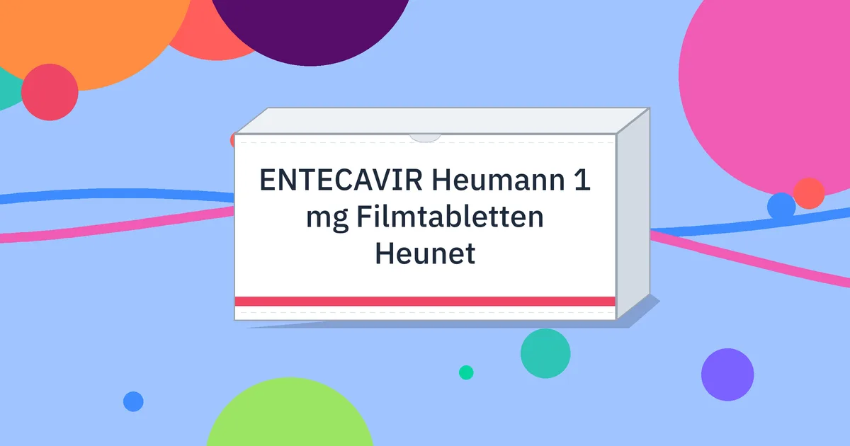 Symbolbild: Packung mit der Aufschrift ENTECAVIR Heumann 1 mg Filmtabletten Heunet (PZN 18093114) – Verfügbarkeit und Bezug in Apotheken in Frankfurt am Main