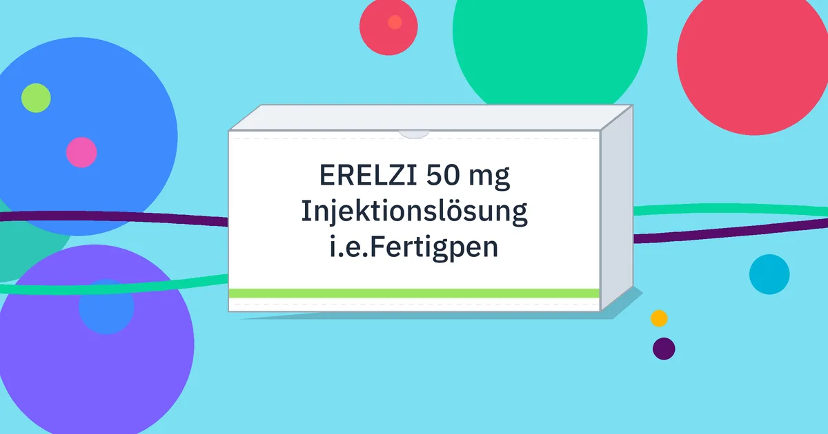 Symbolbild: Packung mit der Aufschrift ERELZI 50 mg Injektionslösung i.e.Fertigpen (PZN 18454687) – Verfügbarkeit und Bezug in Apotheken in Frankfurt am Main