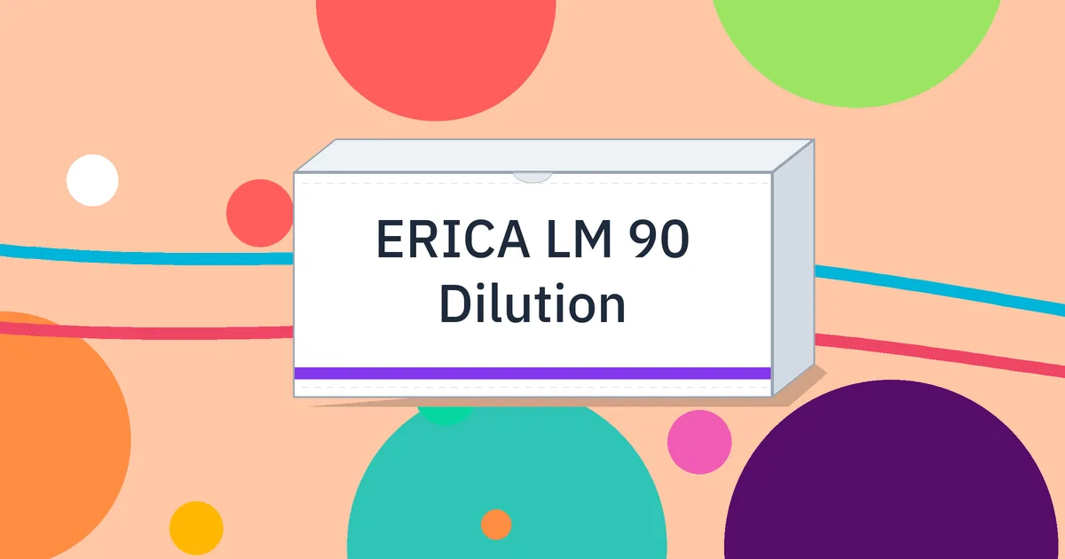 Symbolbild: Packung mit der Aufschrift ERICA LM 90 Dilution (PZN 13477956) – Verfügbarkeit und Bezug in Apotheken in Frankfurt am Main