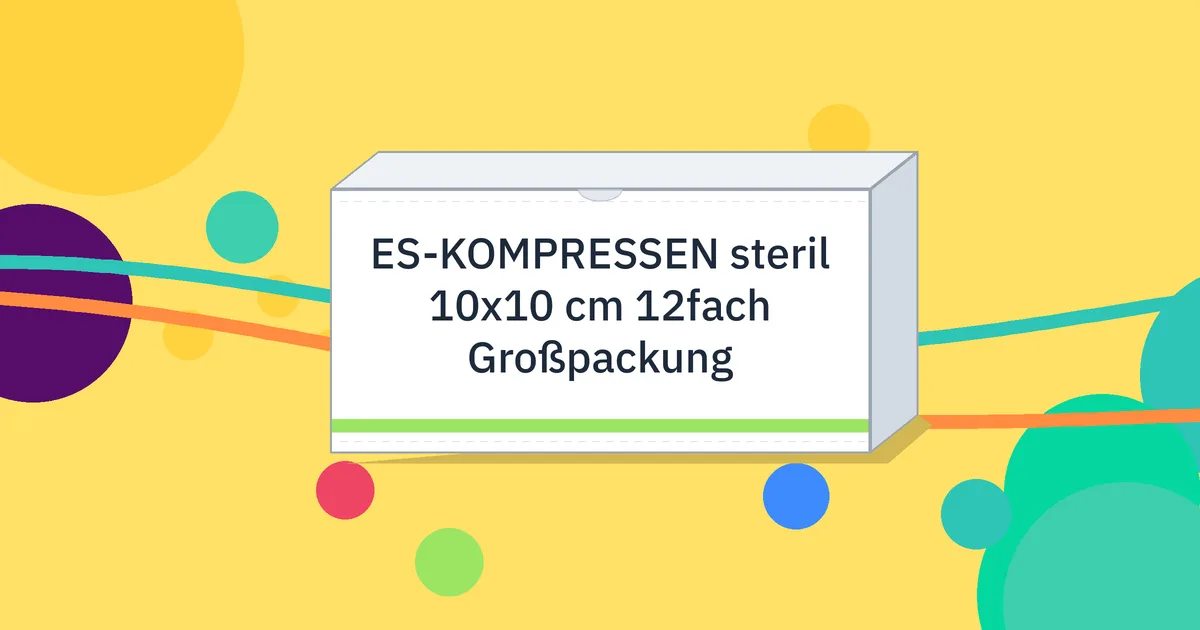 Symbolbild: Packung mit der Aufschrift ES-KOMPRESSEN steril 10x10 cm 12fach Großpackung (PZN 18806181) – Verfügbarkeit und Bezug in Apotheken in Frankfurt am Main