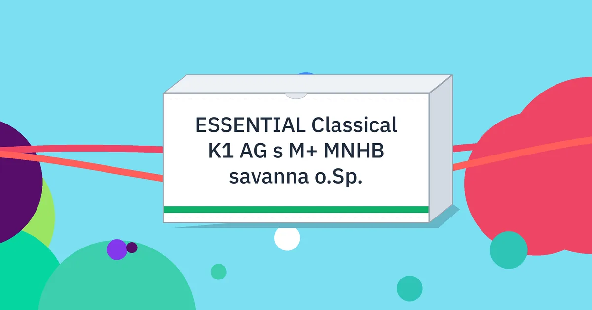 Symbolbild: Packung mit der Aufschrift ESSENTIAL Classical K1 AG s M+ MNHB savanna o.Sp. (PZN 19320523) – Verfügbarkeit und Bezug in Apotheken in Frankfurt am Main