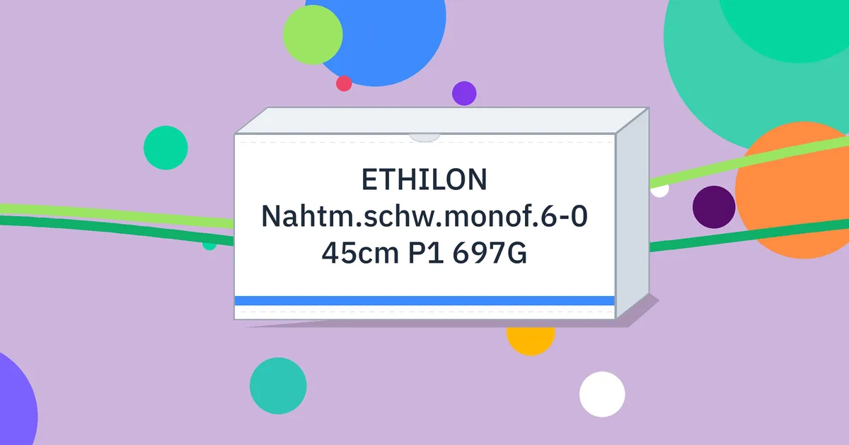 Symbolbild: Packung mit der Aufschrift ETHILON Nahtm.schw.monof.6-0 45cm P1 697G (PZN 20173286) – Verfügbarkeit und Bezug in Apotheken in Frankfurt am Main