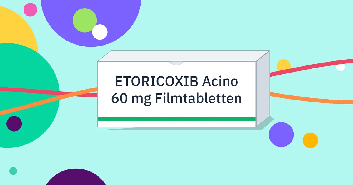 Symbolbild: Packung mit der Aufschrift ETORICOXIB Acino 60 mg Filmtabletten (PZN 19537062) – Verfügbarkeit und Bezug in Apotheken in Frankfurt am Main