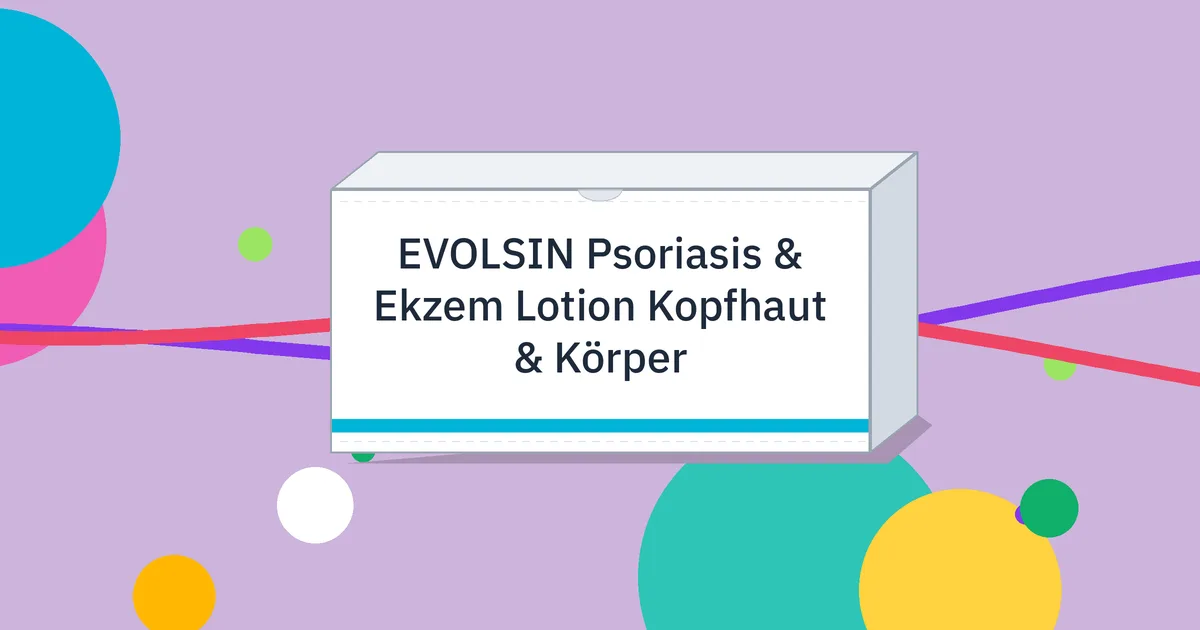 Symbolbild: Packung mit der Aufschrift EVOLSIN Psoriasis & Ekzem Lotion Kopfhaut & Körper (PZN 19081082) – Verfügbarkeit und Bezug in Apotheken in Frankfurt am Main