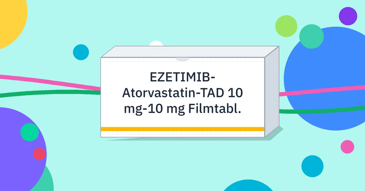 Symbolbild: Packung mit der Aufschrift EZETIMIB-Atorvastatin-TAD 10 mg-10 mg Filmtabl. (PZN 19848023) – Verfügbarkeit und Bezug in Apotheken in Frankfurt am Main