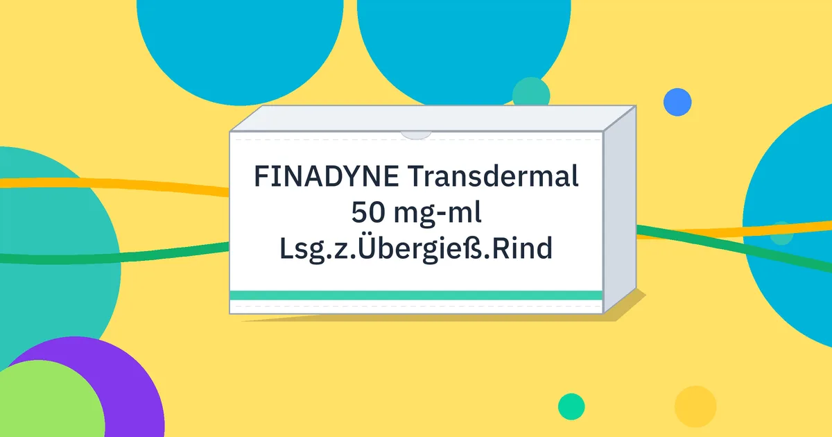 Symbolbild: Packung mit der Aufschrift FINADYNE Transdermal 50 mg-ml Lsg.z.Übergieß.Rind (PZN 11125555) – Verfügbarkeit und Bezug in Apotheken in Frankfurt am Main