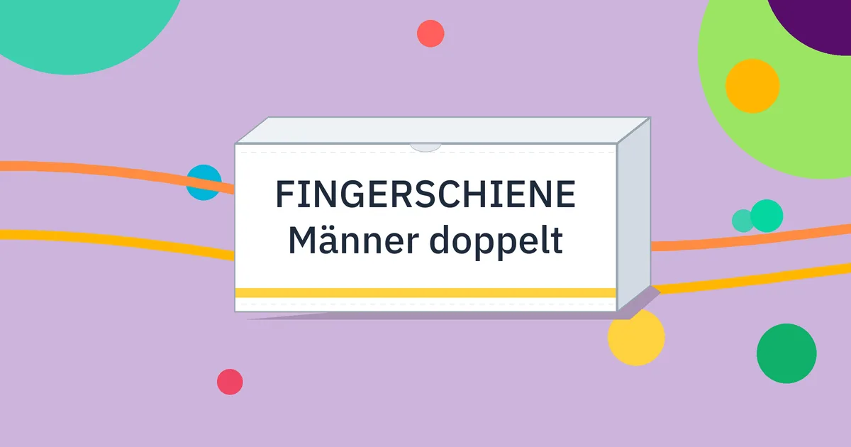 Symbolbild: Packung mit der Aufschrift FINGERSCHIENE Männer doppelt (PZN 20187621) – Verfügbarkeit und Bezug in Apotheken in Frankfurt am Main