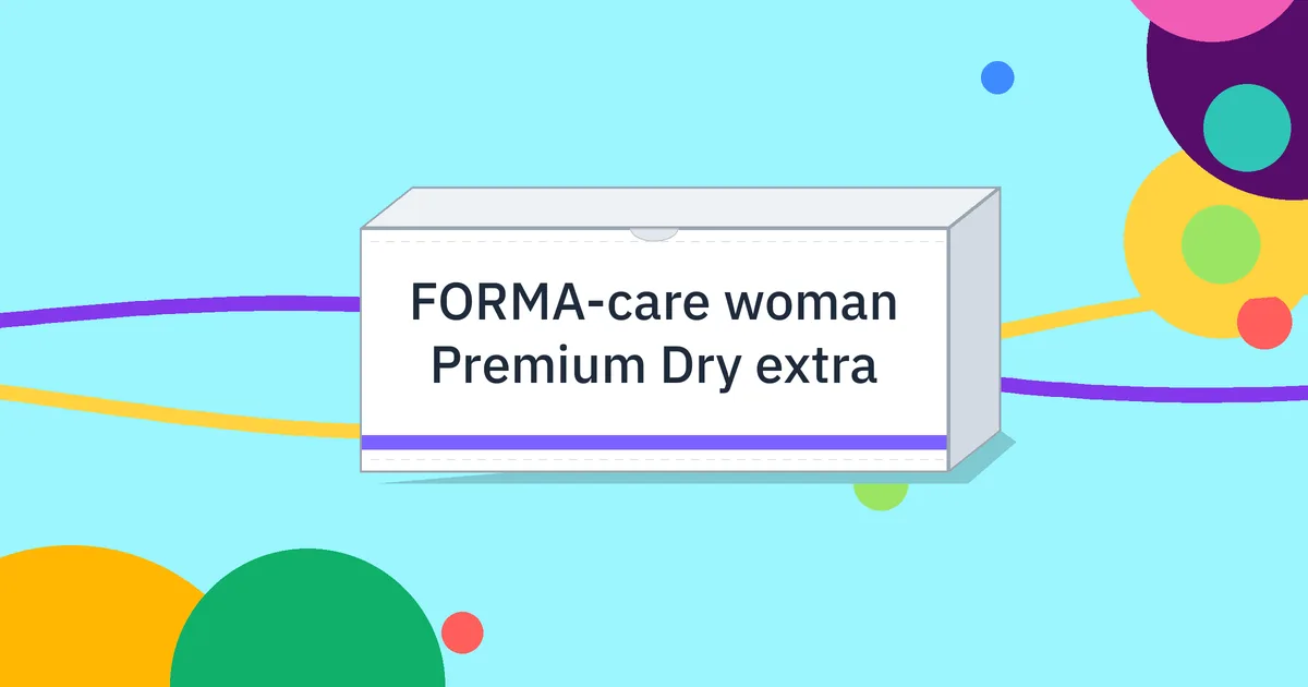 Symbolbild: Packung mit der Aufschrift FORMA-care woman Premium Dry extra (PZN 15784993) – Verfügbarkeit und Bezug in Apotheken in Frankfurt am Main