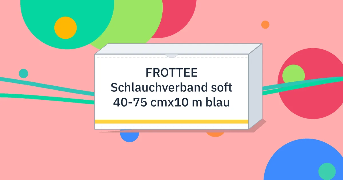 Symbolbild: Packung mit der Aufschrift FROTTEE Schlauchverband soft 40-75 cmx10 m blau (PZN 16149980) – Verfügbarkeit und Bezug in Apotheken in Frankfurt am Main