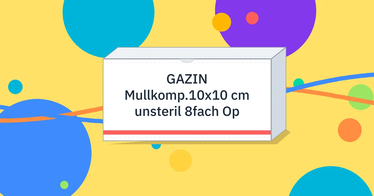 Symbolbild: Packung mit der Aufschrift GAZIN Mullkomp.10x10 cm unsteril 8fach Op (PZN 19648695) – Verfügbarkeit und Bezug in Apotheken in Frankfurt am Main