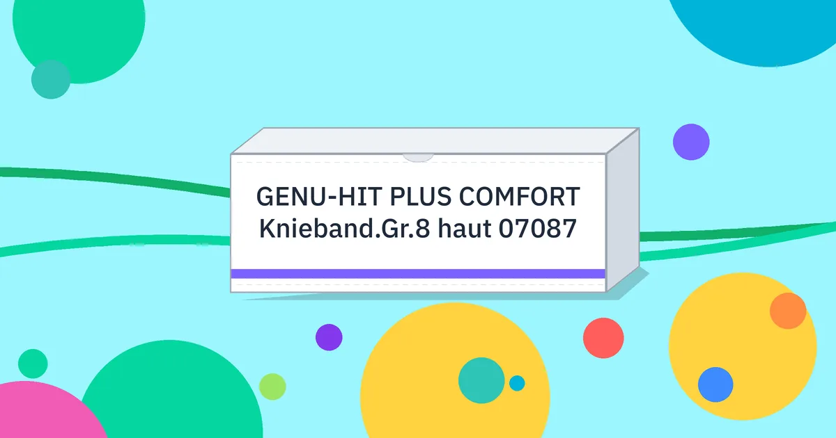 Symbolbild: Packung mit der Aufschrift GENU-HIT PLUS COMFORT Knieband.Gr.8 haut 07087 (PZN 11017989) – Verfügbarkeit und Bezug in Apotheken in Frankfurt am Main