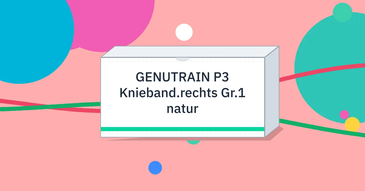 Symbolbild: Packung mit der Aufschrift GENUTRAIN P3 Knieband.rechts Gr.1 natur (PZN 01284726) – Verfügbarkeit und Bezug in Apotheken in Frankfurt am Main