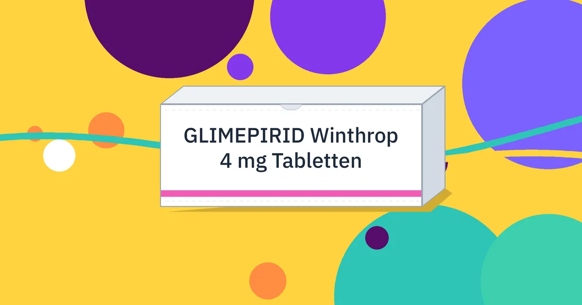 Symbolbild: Packung mit der Aufschrift GLIMEPIRID Winthrop 4 mg Tabletten (PZN 00379614) – Verfügbarkeit und Bezug in Apotheken in Frankfurt am Main