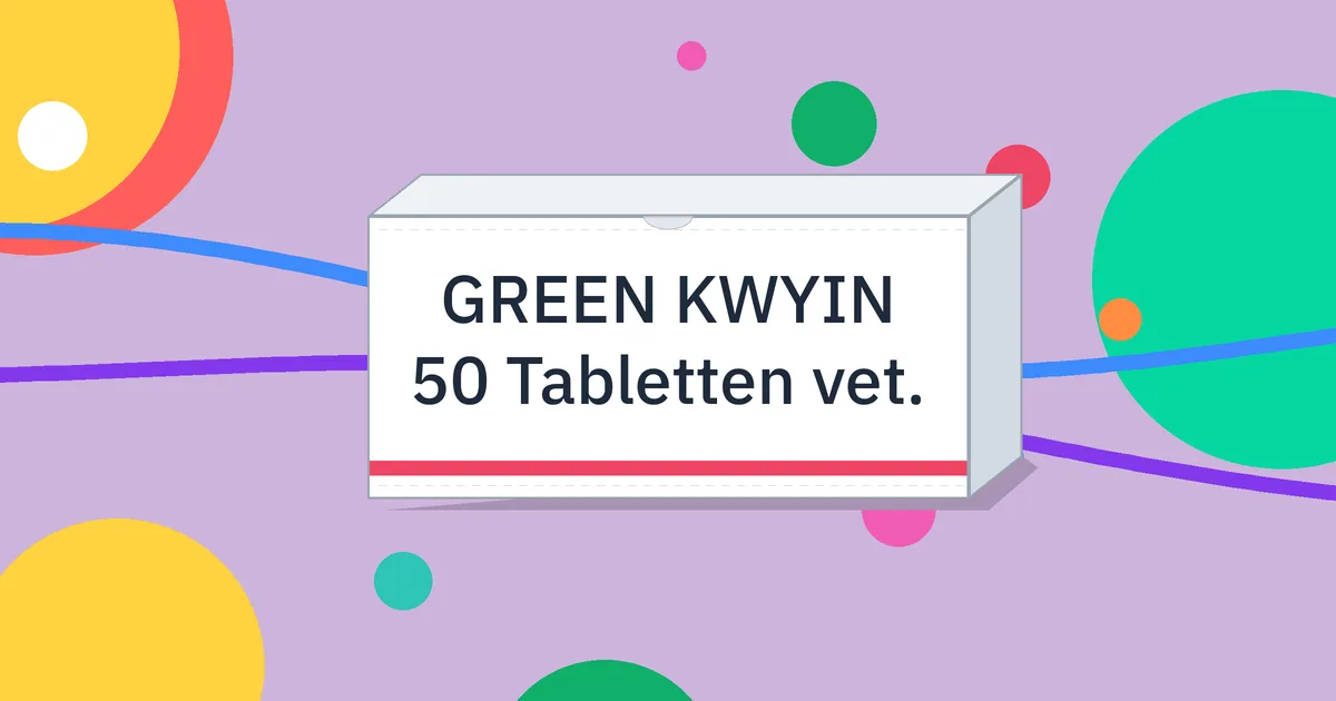 Symbolbild: Packung mit der Aufschrift GREEN KWYIN 50 Tabletten vet. (PZN 00059275) – Verfügbarkeit und Bezug in Apotheken in Frankfurt am Main