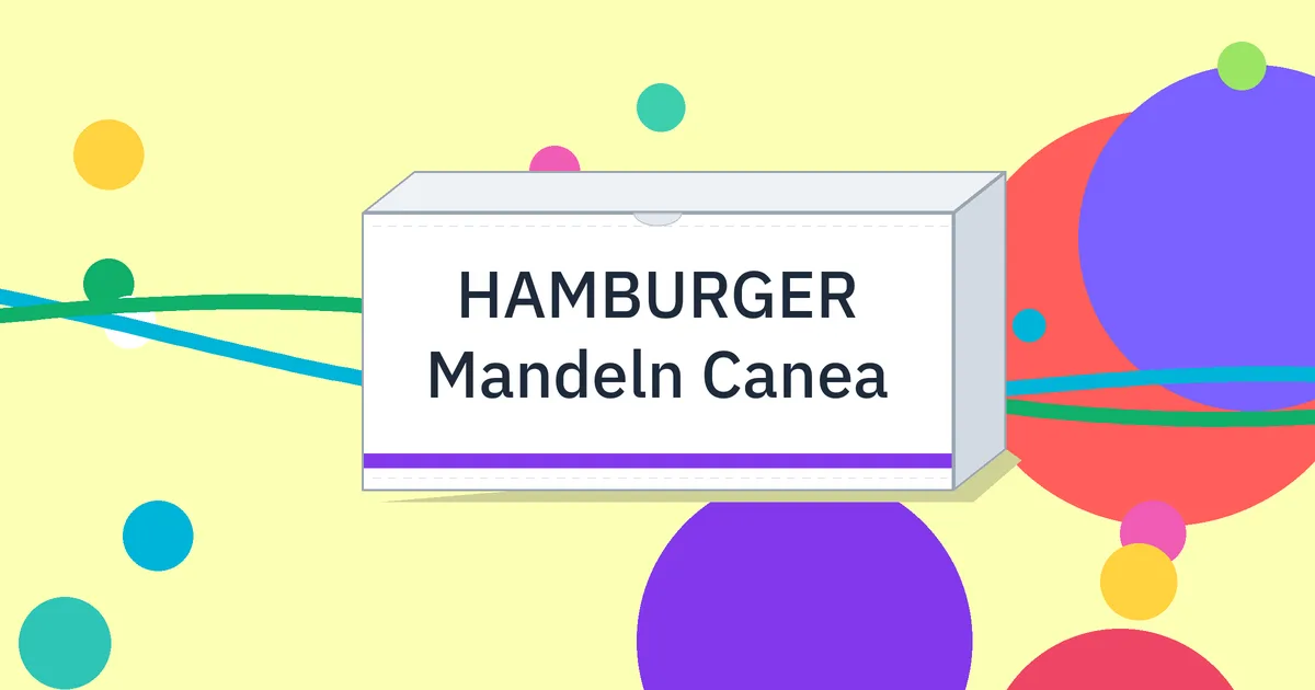 Symbolbild: Packung mit der Aufschrift HAMBURGER Mandeln Canea (PZN 00188707) – Verfügbarkeit und Bezug in Apotheken in Frankfurt am Main