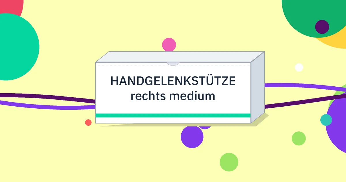 Symbolbild: Packung mit der Aufschrift HANDGELENKSTÜTZE rechts medium (PZN 00468128) – Verfügbarkeit und Bezug in Apotheken in Frankfurt am Main