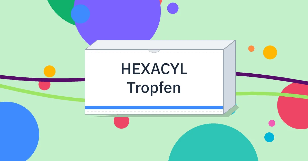 Symbolbild: Packung mit der Aufschrift HEXACYL Tropfen (PZN 00384147) – Verfügbarkeit und Bezug in Apotheken in Frankfurt am Main