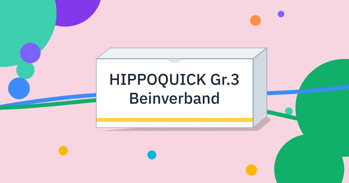 Symbolbild: Packung mit der Aufschrift HIPPOQUICK Gr.3 Beinverband (PZN 03977327) – Verfügbarkeit und Bezug in Apotheken in Frankfurt am Main