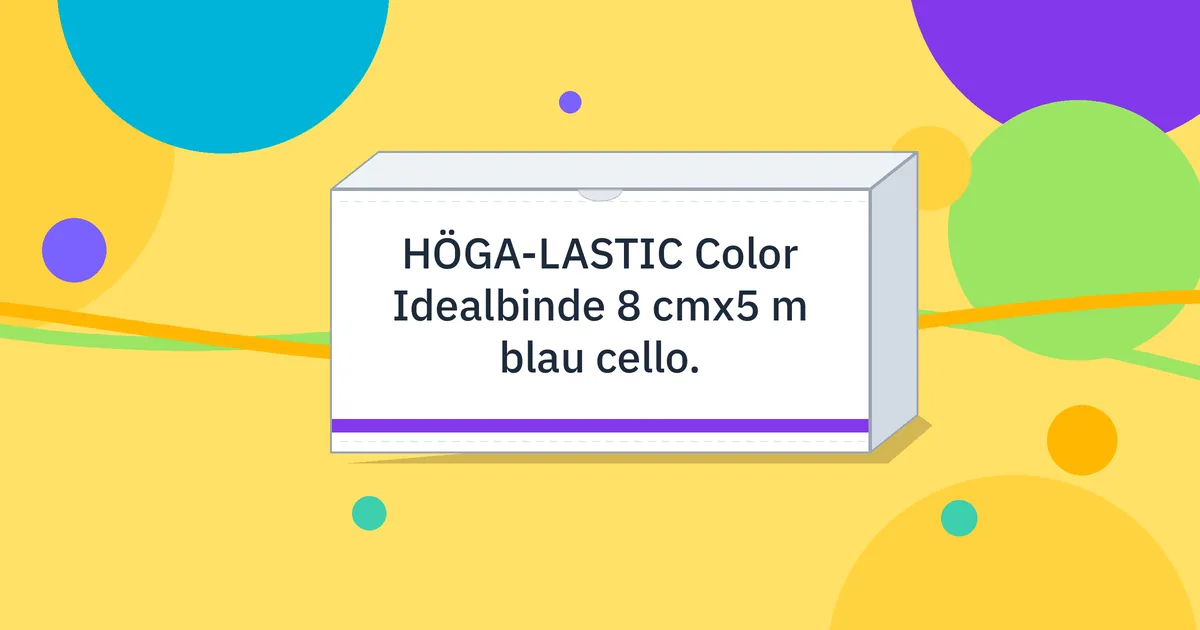 Symbolbild: Packung mit der Aufschrift HÖGA-LASTIC Color Idealbinde 8 cmx5 m blau cello. (PZN 10917834) – Verfügbarkeit und Bezug in Apotheken in Frankfurt am Main