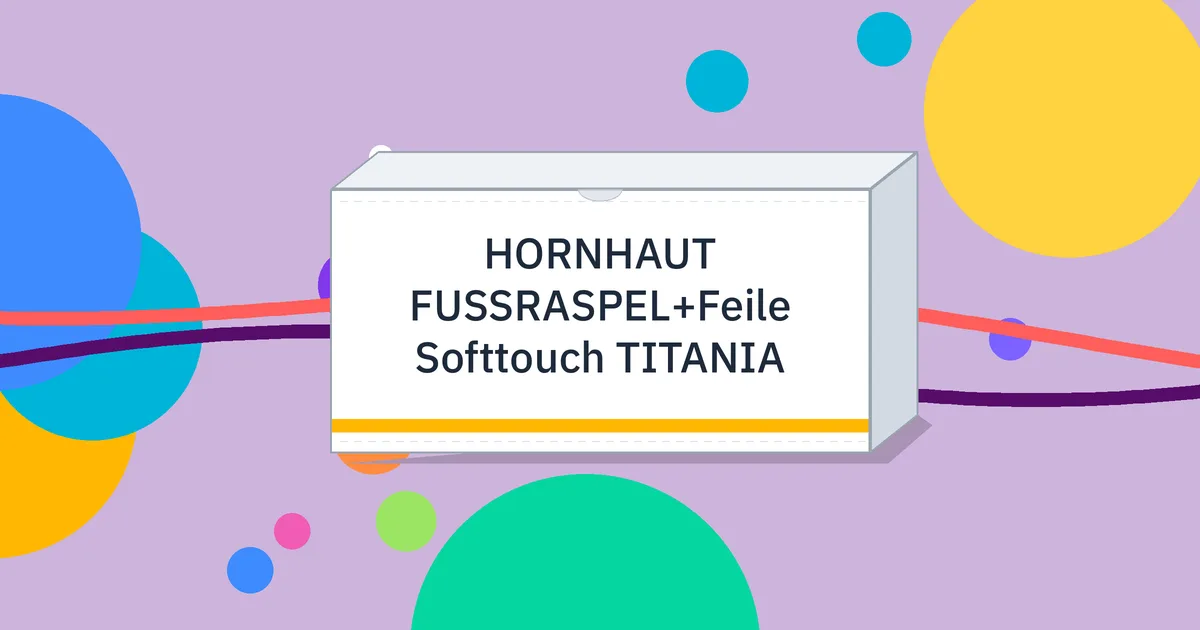 Symbolbild: Packung mit der Aufschrift HORNHAUT FUSSRASPEL+Feile Softtouch TITANIA (PZN 05958239) – Verfügbarkeit und Bezug in Apotheken in Frankfurt am Main