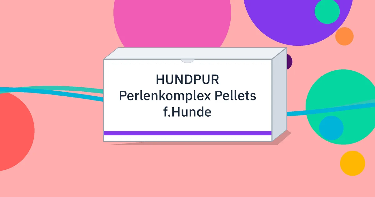 Symbolbild: Packung mit der Aufschrift HUNDPUR Perlenkomplex Pellets f.Hunde (PZN 17614083) – Verfügbarkeit und Bezug in Apotheken in Frankfurt am Main