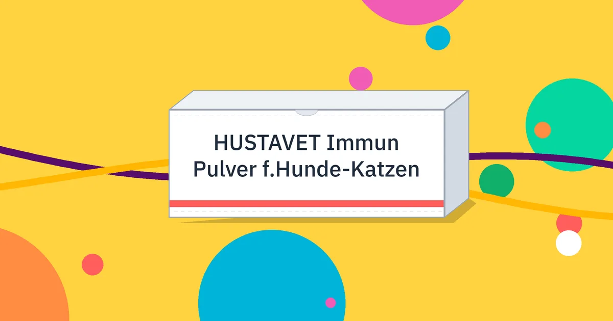 Symbolbild: Packung mit der Aufschrift HUSTAVET Immun Pulver f.Hunde-Katzen (PZN 11145397) – Verfügbarkeit und Bezug in Apotheken in Frankfurt am Main