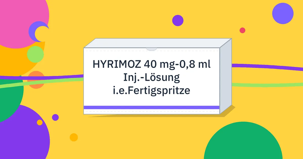 Symbolbild: Packung mit der Aufschrift HYRIMOZ 40 mg-0,8 ml Inj.-Lösung i.e.Fertigspritze (PZN 18004642) – Verfügbarkeit und Bezug in Apotheken in Frankfurt am Main