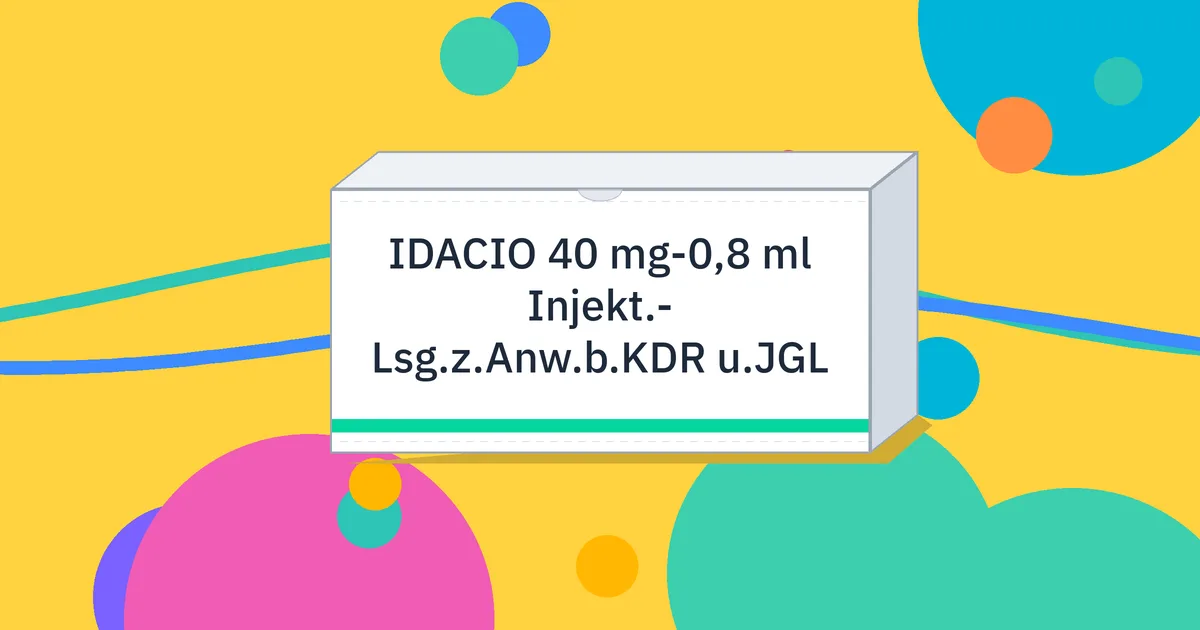 Symbolbild: Packung mit der Aufschrift IDACIO 40 mg-0,8 ml Injekt.-Lsg.z.Anw.b.KDR u.JGL (PZN 15396251) – Verfügbarkeit und Bezug in Apotheken in Frankfurt am Main