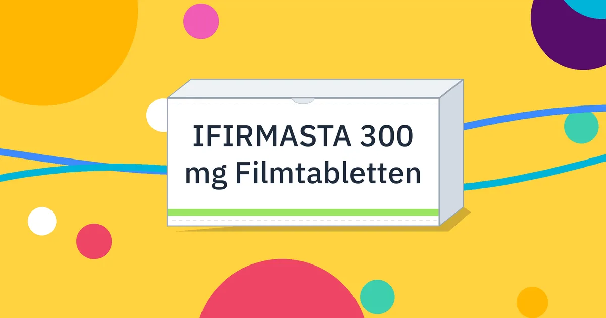 Symbolbild: Packung mit der Aufschrift IFIRMASTA 300 mg Filmtabletten (PZN 09726425) – Verfügbarkeit und Bezug in Apotheken in Frankfurt am Main
