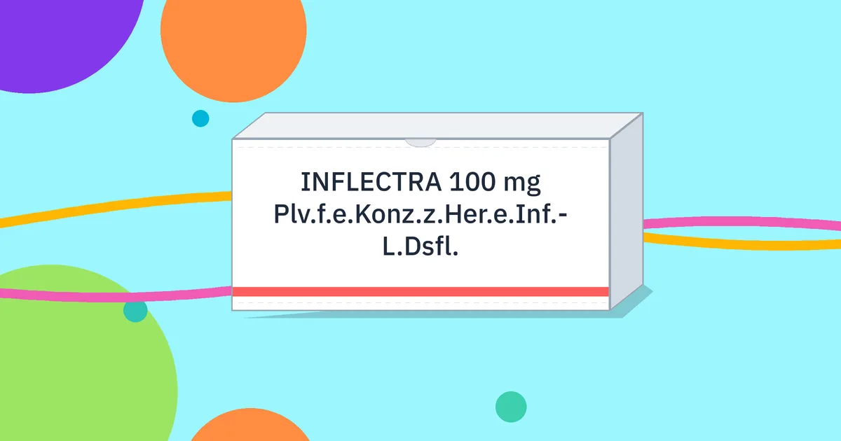 Symbolbild: Packung mit der Aufschrift INFLECTRA 100 mg Plv.f.e.Konz.z.Her.e.Inf.-L.Dsfl. (PZN 15389972) – Verfügbarkeit und Bezug in Apotheken in Frankfurt am Main