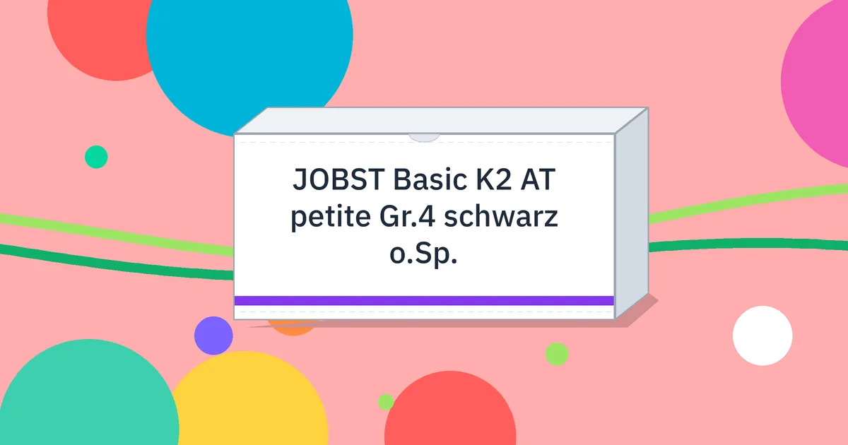 Symbolbild: Packung mit der Aufschrift JOBST Basic K2 AT petite Gr.4 schwarz o.Sp. (PZN 15311881) – Verfügbarkeit und Bezug in Apotheken in Frankfurt am Main
