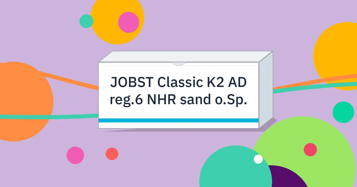 Symbolbild: Packung mit der Aufschrift JOBST Classic K2 AD reg.6 NHR sand o.Sp. (PZN 13062215) – Verfügbarkeit und Bezug in Apotheken in Frankfurt am Main