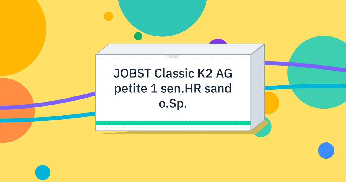 Symbolbild: Packung mit der Aufschrift JOBST Classic K2 AG petite 1 sen.HR sand o.Sp. (PZN 17961293) – Verfügbarkeit und Bezug in Apotheken in Frankfurt am Main