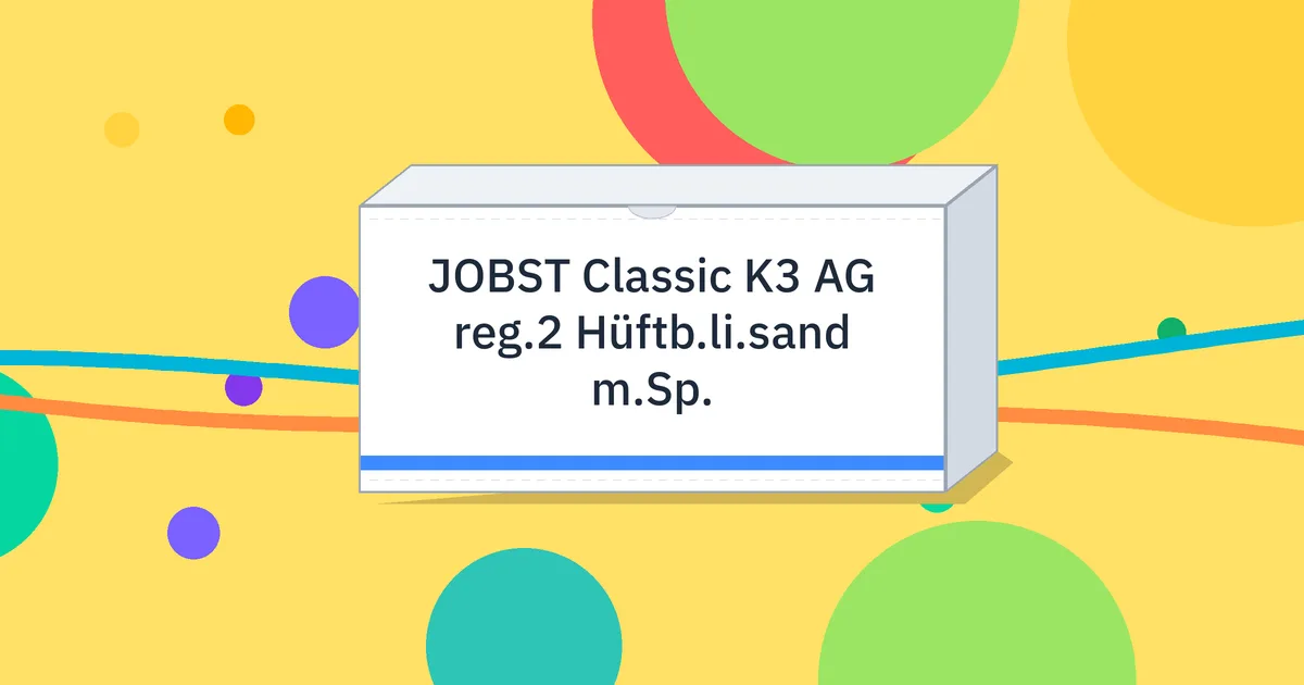 Symbolbild: Packung mit der Aufschrift JOBST Classic K3 AG reg.2 Hüftb.li.sand m.Sp. (PZN 13075399) – Verfügbarkeit und Bezug in Apotheken in Frankfurt am Main