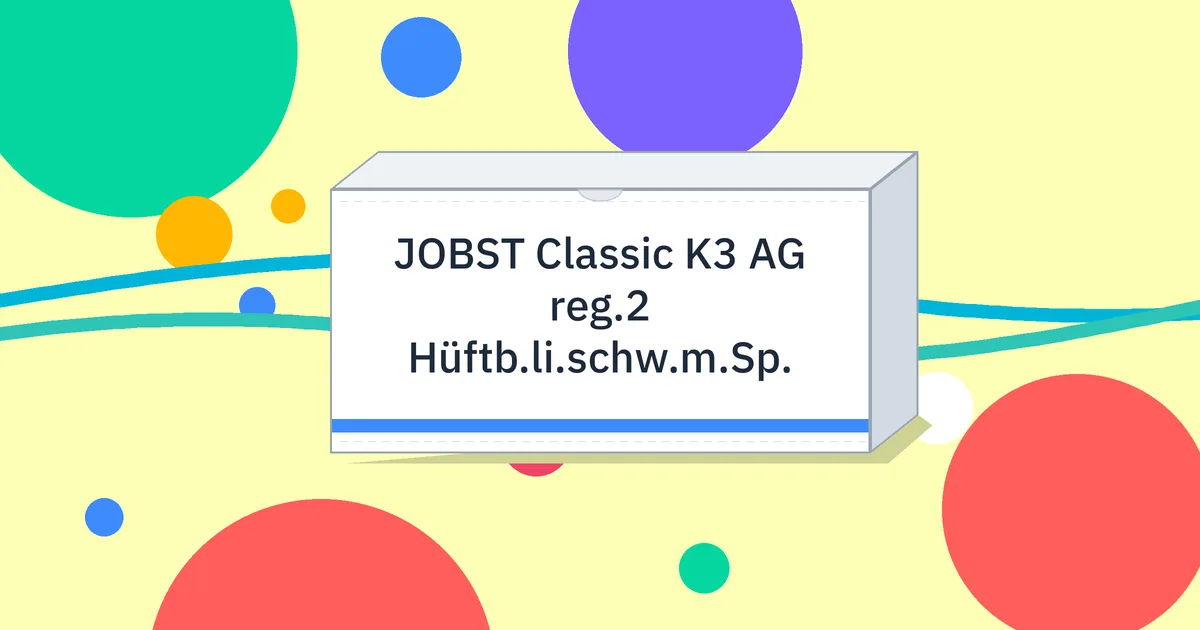 Symbolbild: Packung mit der Aufschrift JOBST Classic K3 AG reg.2 Hüftb.li.schw.m.Sp. (PZN 13075465) – Verfügbarkeit und Bezug in Apotheken in Frankfurt am Main