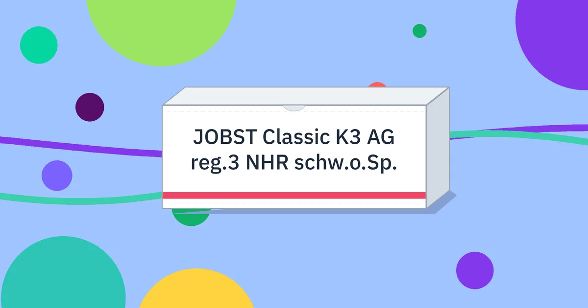Symbolbild: Packung mit der Aufschrift JOBST Classic K3 AG reg.3 NHR schw.o.Sp. (PZN 13073779) – Verfügbarkeit und Bezug in Apotheken in Frankfurt am Main