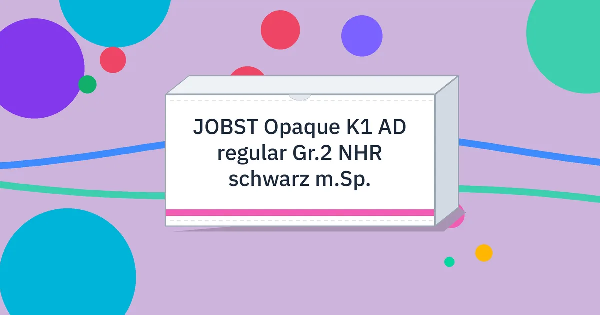 Symbolbild: Packung mit der Aufschrift JOBST Opaque K1 AD regular Gr.2 NHR schwarz m.Sp. (PZN 13081388) – Verfügbarkeit und Bezug in Apotheken in Frankfurt am Main