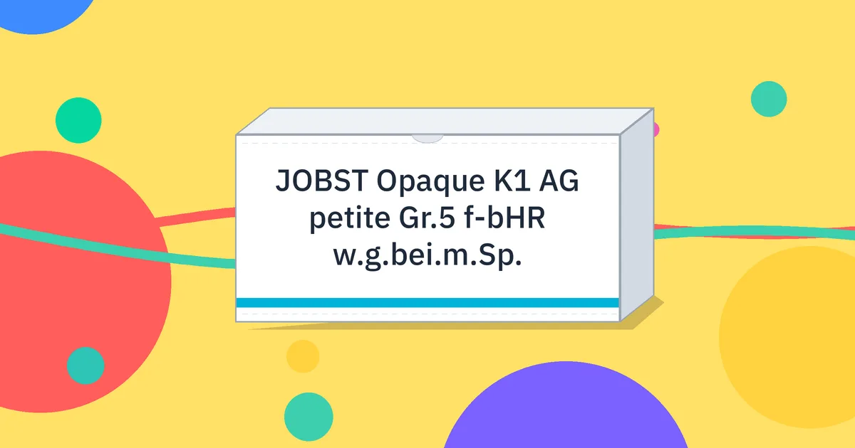 Symbolbild: Packung mit der Aufschrift JOBST Opaque K1 AG petite Gr.5 f-bHR w.g.bei.m.Sp. (PZN 16269129) – Verfügbarkeit und Bezug in Apotheken in Frankfurt am Main