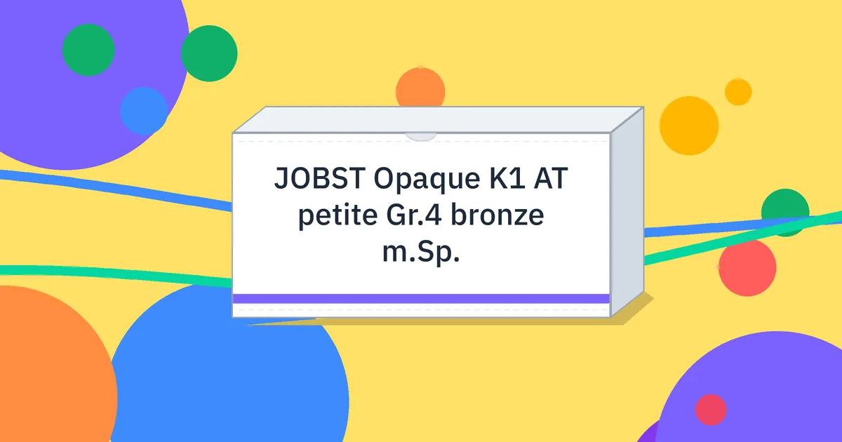 Symbolbild: Packung mit der Aufschrift JOBST Opaque K1 AT petite Gr.4 bronze m.Sp. (PZN 13103428) – Verfügbarkeit und Bezug in Apotheken in Frankfurt am Main