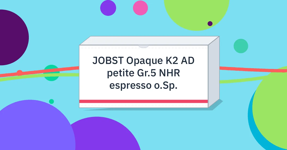 Symbolbild: Packung mit der Aufschrift JOBST Opaque K2 AD petite Gr.5 NHR espresso o.Sp. (PZN 16279228) – Verfügbarkeit und Bezug in Apotheken in Frankfurt am Main