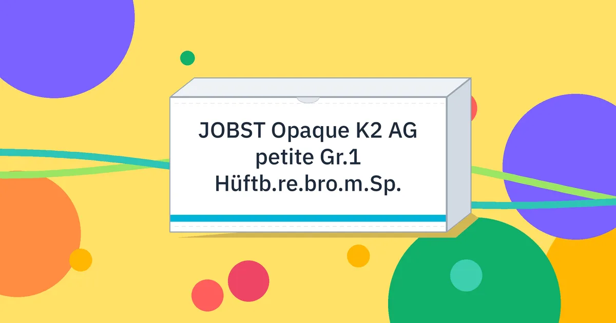 Symbolbild: Packung mit der Aufschrift JOBST Opaque K2 AG petite Gr.1 Hüftb.re.bro.m.Sp. (PZN 13114863) – Verfügbarkeit und Bezug in Apotheken in Frankfurt am Main