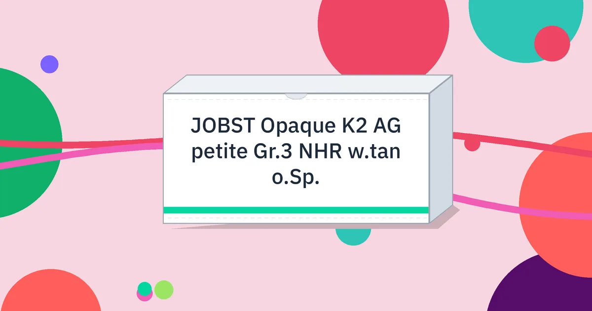 Symbolbild: Packung mit der Aufschrift JOBST Opaque K2 AG petite Gr.3 NHR w.tan o.Sp. (PZN 16284933) – Verfügbarkeit und Bezug in Apotheken in Frankfurt am Main